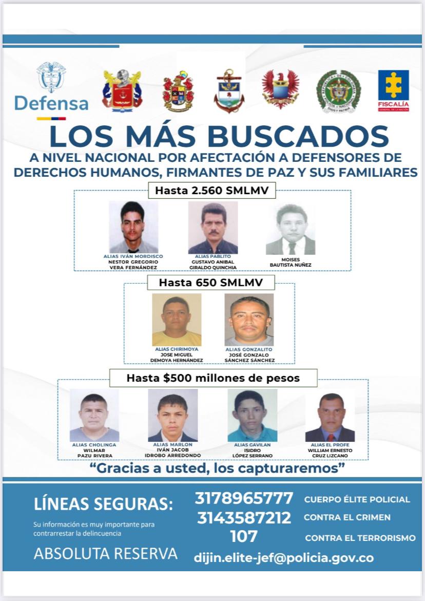 Los 78 delincuentes más buscados de Colombia: cartel oficial